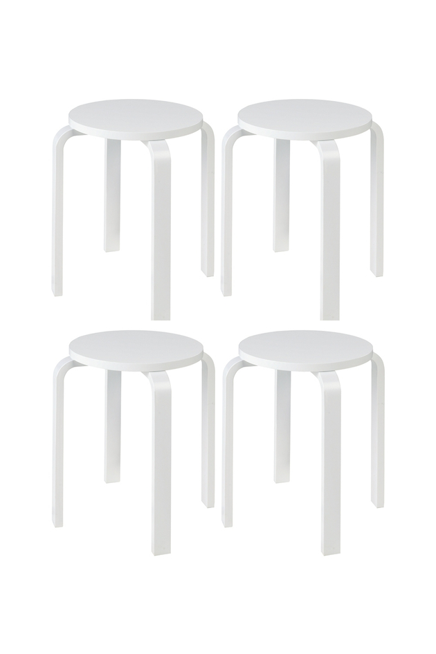 Hocker 4er Set Weiß - Ø 32 cm - Birke Schichtholz - stapelbar - 4er Set