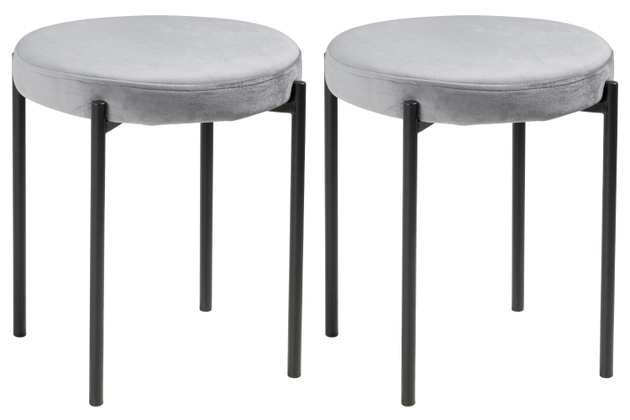 Hocker 2er Set 38 x 45 cm - Grau - Schwarz - Samt - Metallgestell ...